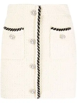 SELF-PORTRAIT Braided-trim Knitted Mini Skirt - Neutrals