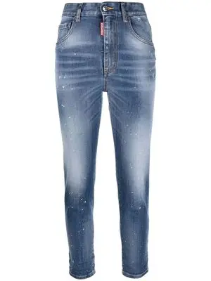 Dsquared2 Paint Splatter Skinny Cropped Jeans