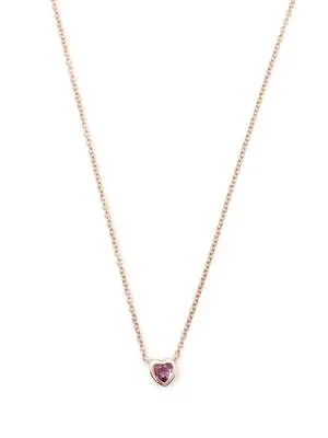 Ef Collection 14kt Rose Gold Heart Sapphire Necklace - Pink