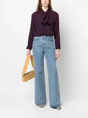 PAULA Scarf-detail Stretch-silk Shirt - Purple