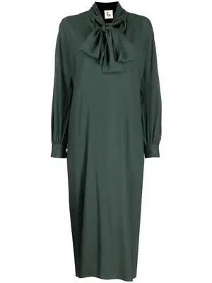 PAULA Scarf-detail Scoop Neck Dress - Green