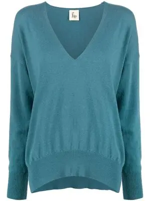 PAULA V-neck Cashmere Jumper - Blue