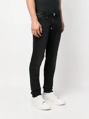 Philipp Plein Logo-plaque Slim-leg Jeans - Black