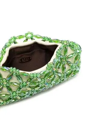 0711 TBILISI Bead-embellished Clutch - Green