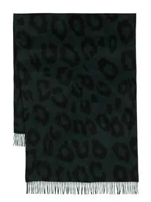 Mulberry Leopard-pattern Fringed Scarf