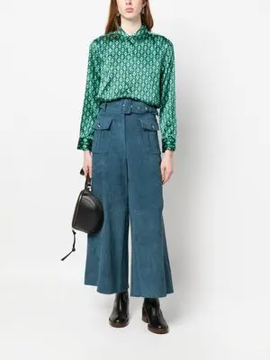 PAULA Wide-leg Suede Trousers - Blue