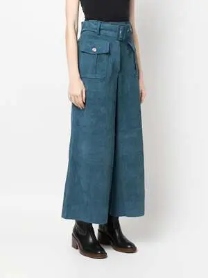 PAULA Wide-leg Suede Trousers - Blue