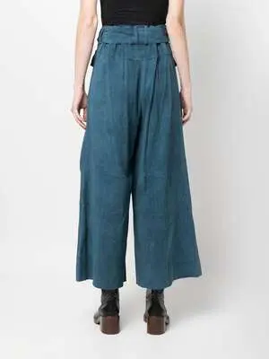 PAULA Wide-leg Suede Trousers - Blue