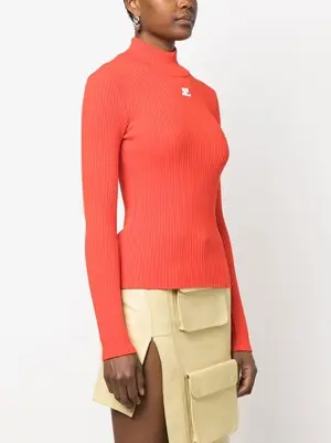 COURREGES Logo-patch Roll Neck Jumper - Orange