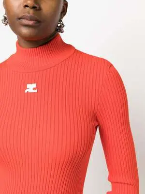 COURREGES Logo-patch Roll Neck Jumper - Orange