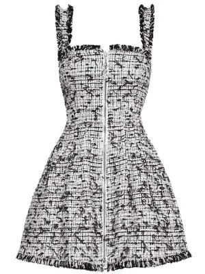 Oscar De La Renta Frayed-detail Tweed Dress - Neutrals