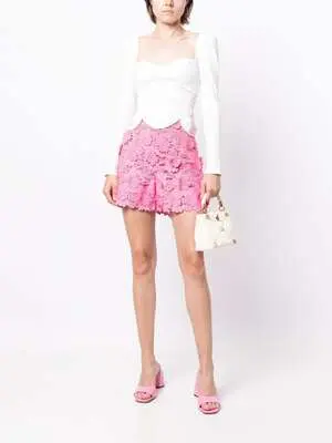 Oscar De La Renta Floral-lace High-waisted Shorts
