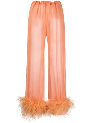 Oseree Feather-trim Pyjama Bottoms - Orange