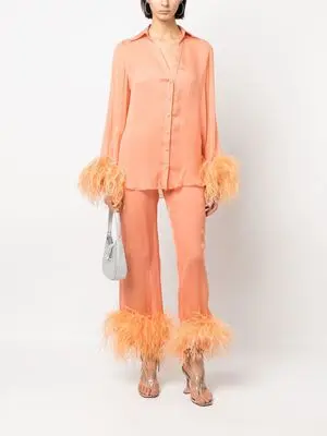 Oseree Feather-trim Pyjama Bottoms