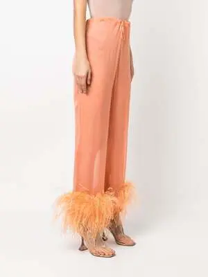 Oseree Feather-trim Pyjama Bottoms