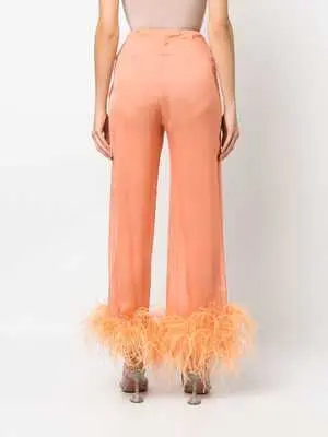 Oseree Feather-trim Pyjama Bottoms