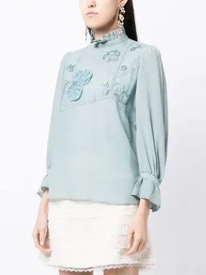 Shiatzy Chen Floral Appliqué Blouse