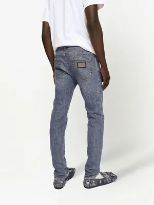 Dolce & Gabbana Logo-appliqué Skinny Jeans - Blue