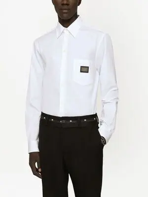 Dolce & Gabbana Martini-fit Logo-tag Cotton Shirt - White