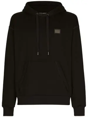Dolce & Gabbana Drawstring Hoodie With Logo Tag - Black