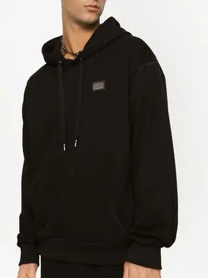 Dolce & Gabbana Drawstring Hoodie With Logo Tag - Black