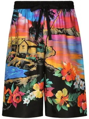 Dolce & Gabbana Graphic-print Oversized Shorts - Black