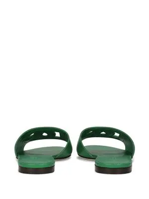 Dolce & Gabbana Dg Logo Leather Slides - Green
