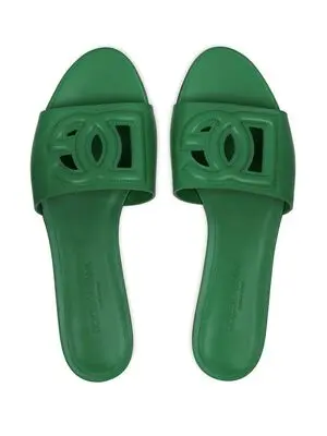 Dolce & Gabbana Dg Logo Leather Slides - Green