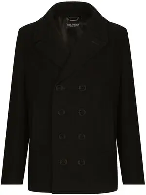 Dolce & Gabbana Logo-tag Double-breasted Pea Coat - Black
