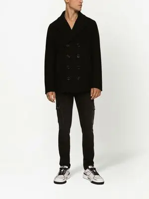 Dolce & Gabbana Logo-tag Double-breasted Pea Coat - Black