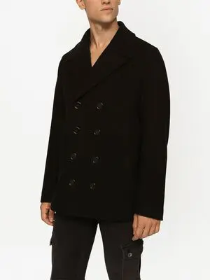 Dolce & Gabbana Logo-tag Double-breasted Pea Coat - Black