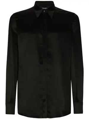 Dolce & Gabbana Martini-fit Button-down Satin Shirt - Black
