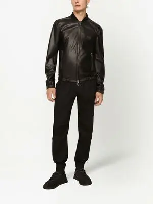 Dolce & Gabbana Logo-appliqué Leather Jacket - Black