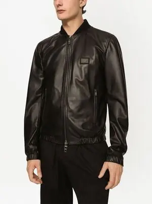 Dolce & Gabbana Logo-appliqué Leather Jacket - Black