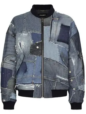 Dolce & Gabbana Patchwork Denim Bomber Jacket - Blue