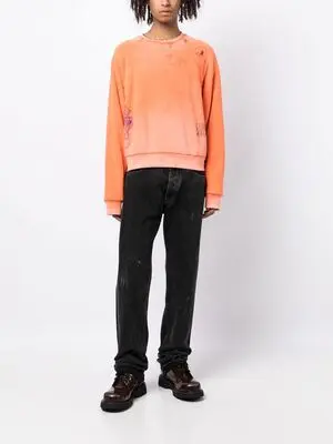 LIBERAL YOUTH MINISTRY Distressed-effect Embroidered Sweatshirt - Orange