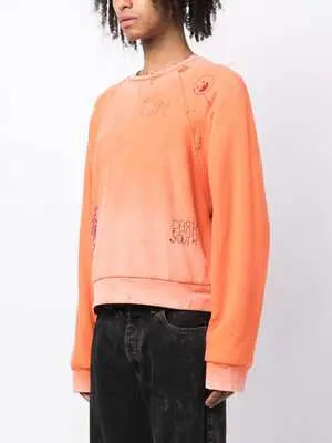 LIBERAL YOUTH MINISTRY Distressed-effect Embroidered Sweatshirt - Orange