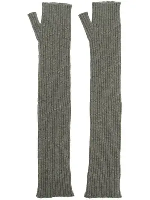 BARRIE Long Knit Fingerless Gloves - Green