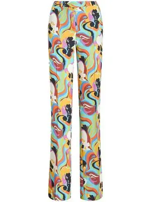 Etro Floral-print Straight-leg Trousers - Blue