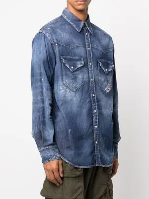 Dsquared2 Logo-patch Denim Shirt - Blue