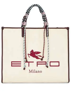 Etro Logo-embroidered Tote Bag - Neutrals