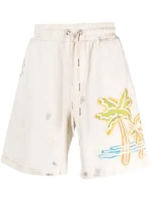 Palm Angels Palm-print Track Shorts - Neutrals