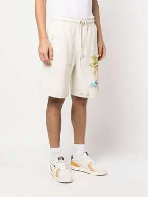 Palm Angels Palm-print Track Shorts - Neutrals
