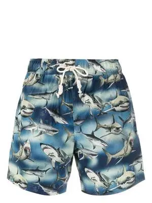 Palm Angels Sharks-print Swim Shorts - Blue