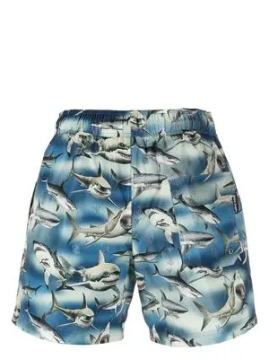 Palm Angels Sharks-print Swim Shorts - Blue