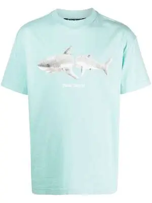 Palm Angels Shark-print Organic Cotton T-shirt - Blue