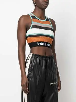 Palm Angels Logo Waistband Striped Knitted Tank Top