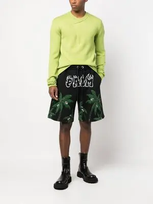 Palm Angels Palm-print Sweatshorts - Black