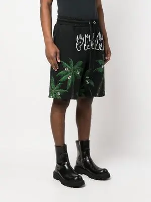 Palm Angels Palm-print Sweatshorts - Black