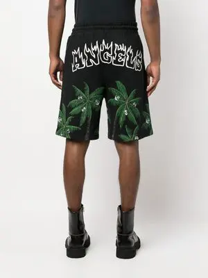 Palm Angels Palm-print Sweatshorts - Black